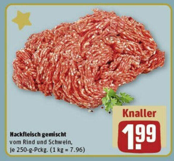 Hackfleisch gemischt vom Rind und Schwein, je 250 g Angebot bei REWE