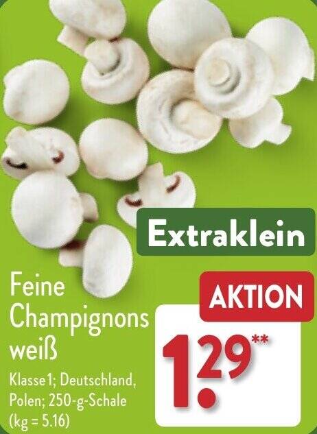 Feine Champignons weiß 250 g Schale Angebot bei Aldi Nord