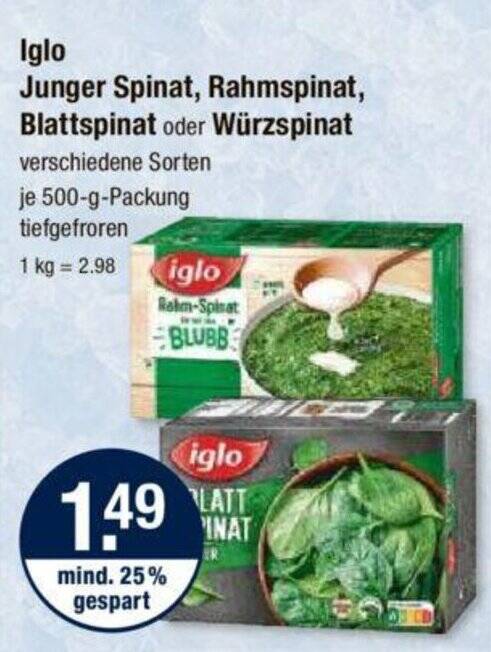 Iglo Junger Spinat, Rahmspinat, Blattspinat oder Würzspinat ...