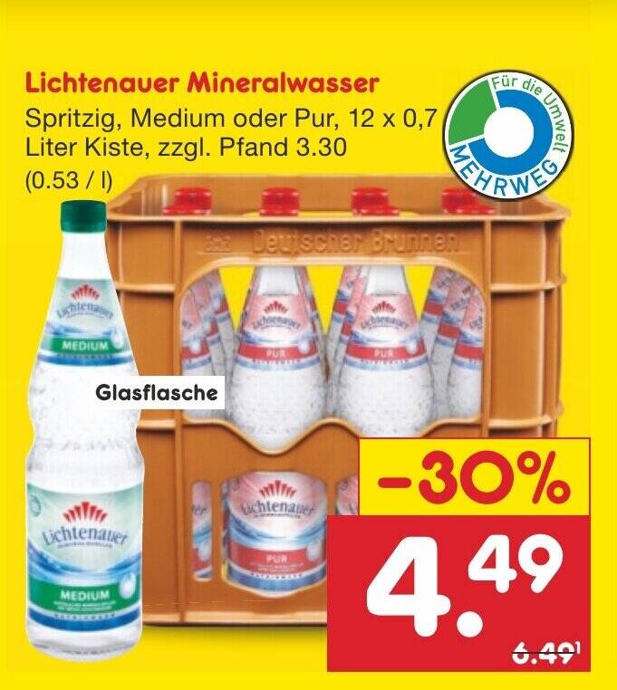 Lichtenauer Mineralwasser Spritzig, Medium oder Pur, 12 x 0,7 Liter ...