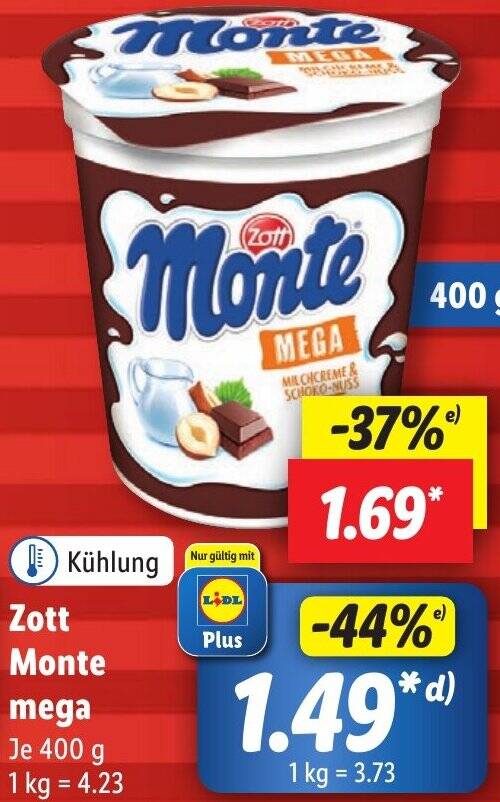Zott Monte mega 400 g Angebot bei Lidl