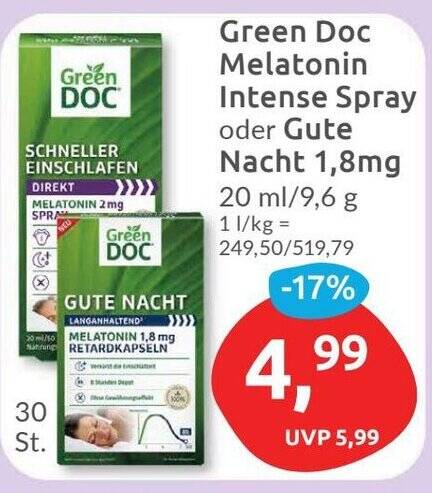 Green Doc Melatonin Intense Spray oder Gute Nacht 1,8mg 20 ml/9,6 g ...