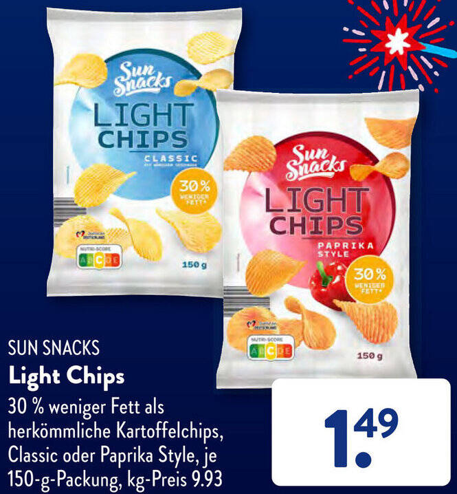 SUN SNACKS Light Chips 150 g Packung Angebot bei Aldi Süd