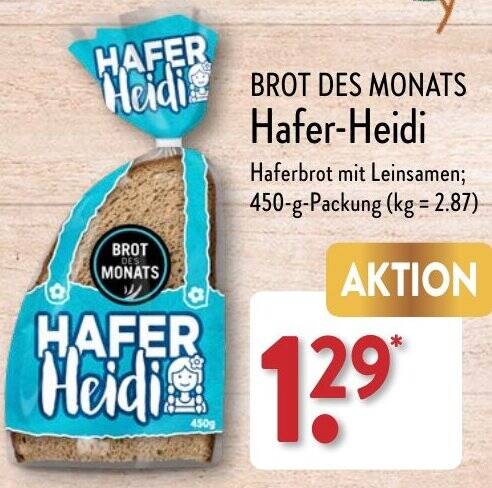 BROT DES MONATS Hafer-Heidi 450 g Packung Angebot bei Aldi Nord