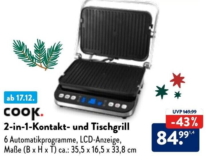 Cook 2-in-1 Kontakt und Tischgrill Angebot bei Aldi Nord
