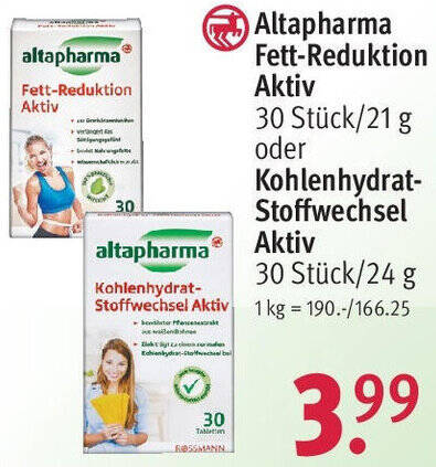 Altapharma Fett-Reduktion Aktiv 30 Stück/21 g oder Kohlenhydrat ...