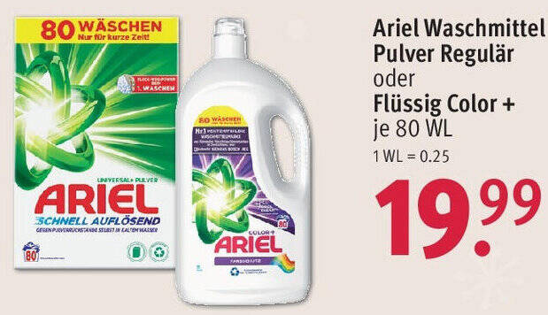 Ariel Waschmittel Pulver Regulär oder Flüssig Color + 80 WL Angebot bei ...