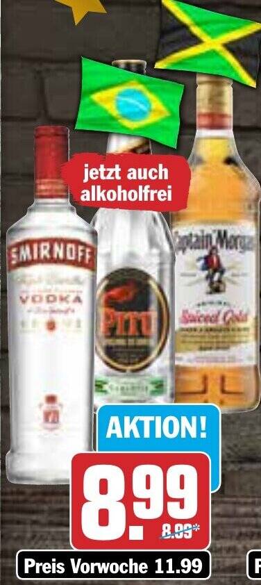 Smirnoff No.21 Vodka, Captain Morgan Spiced Gold, White Rum oder Pitu ...