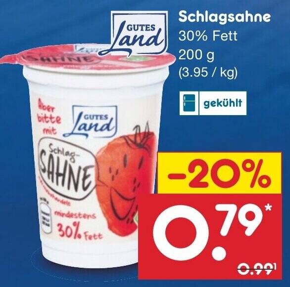 GUTES Land Schlagsahne 30% Fett 200g Angebot bei Netto Marken-Discount