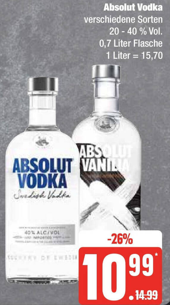 Absolut Vodka 0,7 Liter Flasche Angebot bei Edeka