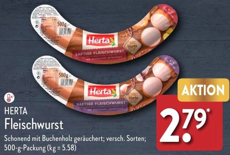HERTA Fleischwurst 500 g Packung Angebot bei Aldi Nord