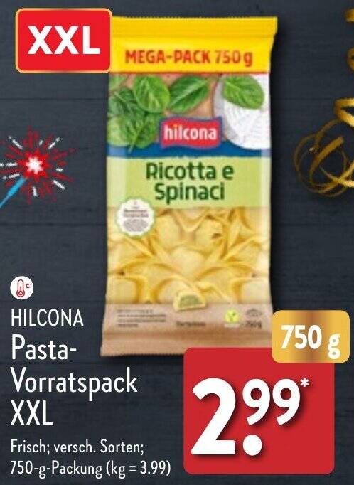 HILCONA Pasta-Vorratspack XXL 750 g Packung Angebot bei Aldi Nord