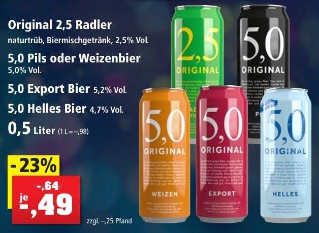 Original 2,5 Radler, 5.0 Export Bier, Helles Bier 0,5 Liter Angebot bei ...