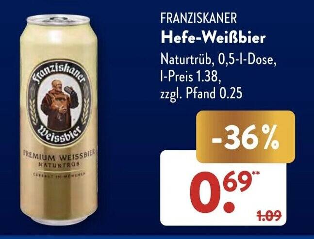 FRANZISKANER Hefe-Weißbier 0,5 l Dose Angebot bei Aldi Süd