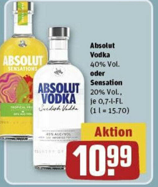 Absolut Vodka oder Sensation 0,7 L-Fl. Angebot bei REWE