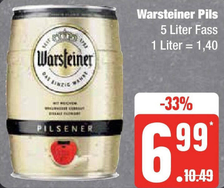 Warsteiner Pils 5 Liter Fass Angebot bei Edeka