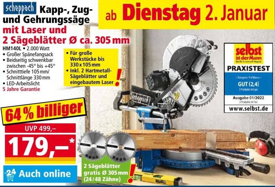 Scheppach Kapp, Zug-und Gehrungssäge mit Laser und 2 Sägeblätter ...