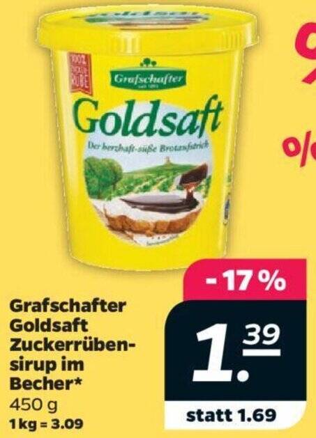 Grafschafter Goldsaft Zuckerrübensirup im Becher 450 g Angebot bei NETTO
