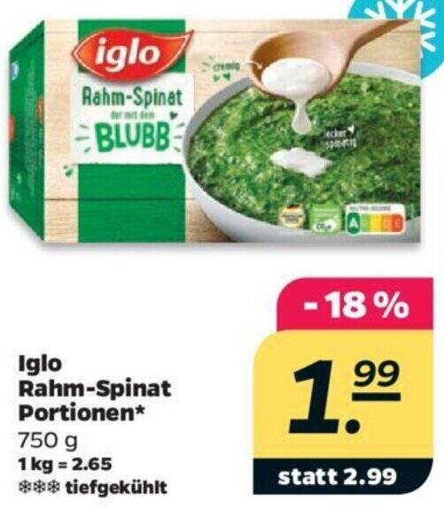 Iglo Rahm-Spinat Portionen 750 g Angebot bei NETTO