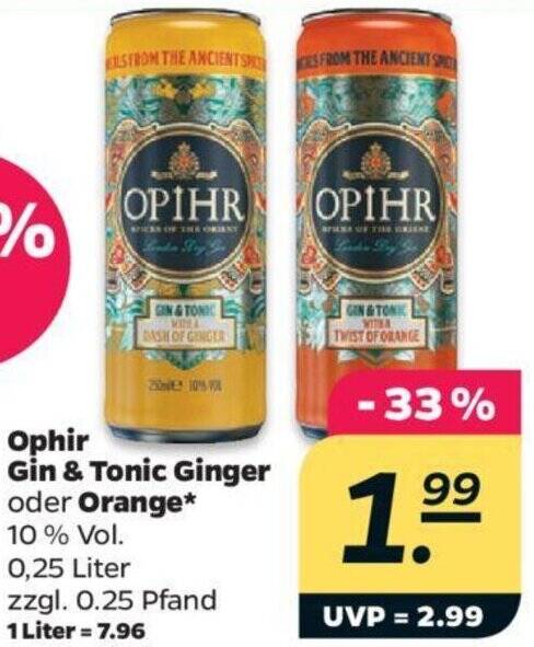 Ophir Gin & Tonic Ginger oder Orange 0,25 Liter Angebot bei NETTO