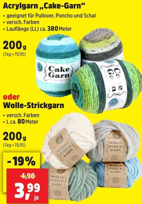 Acrylgarn ,,Cake-Garn" 200 g oder Wolle-Strickgarn 200 g Angebot bei ...