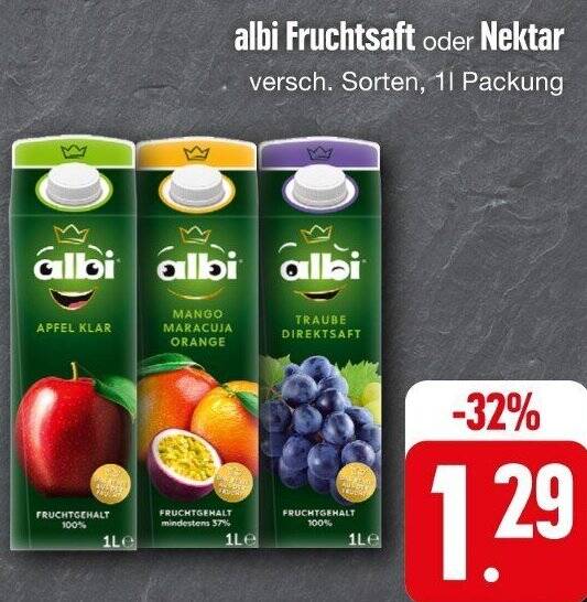 albi Fruchtsaft oder Nektar 1 L Packung Angebot bei Edeka