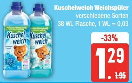 Kuschelweich Weichspüler 38 WL Flasche Angebot bei Edeka