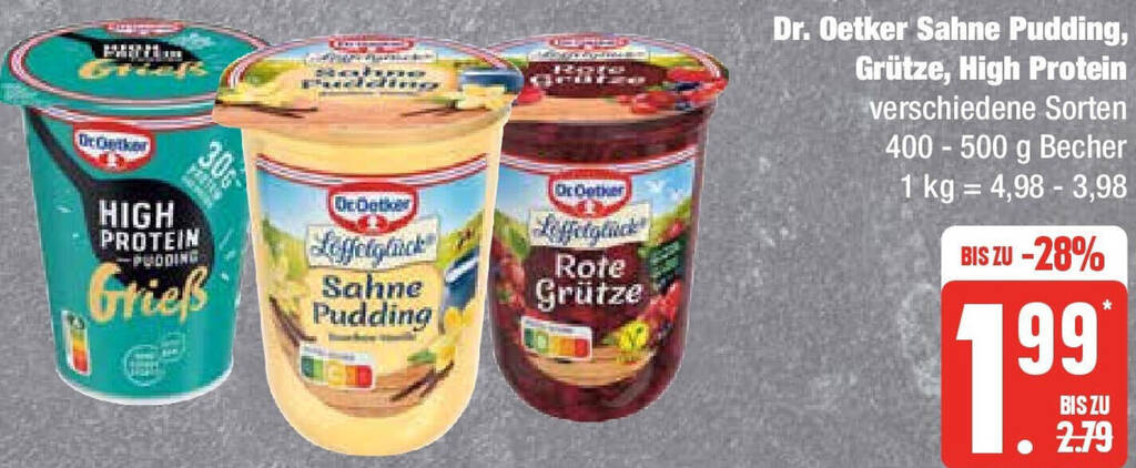 Dr. Oetker Sahne Pudding, Grütze, High Protein 400-500 g Becher Angebot ...