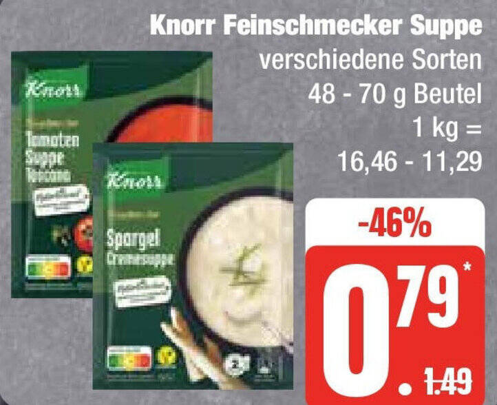 Knorr Feinschmecker Suppe 48 - 70 g Beutel Angebot bei Edeka