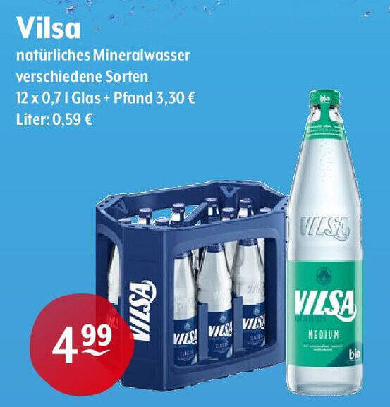 Vilsa natürliches Mineralwasser verschiedene Sorten 12*700ml Angebot ...