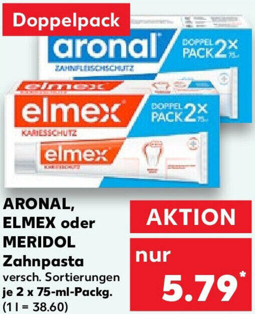ARONAL, ELMEX oder MERIDOL Zahnpasta 2x75 ml Packg. Angebot bei Kaufland