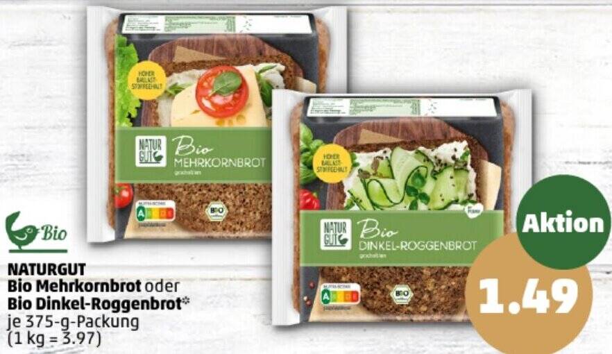 NATURGUT Bio Mehrkornbrot oder Bio Dinkel-Roggenbrot 375 g Packung ...