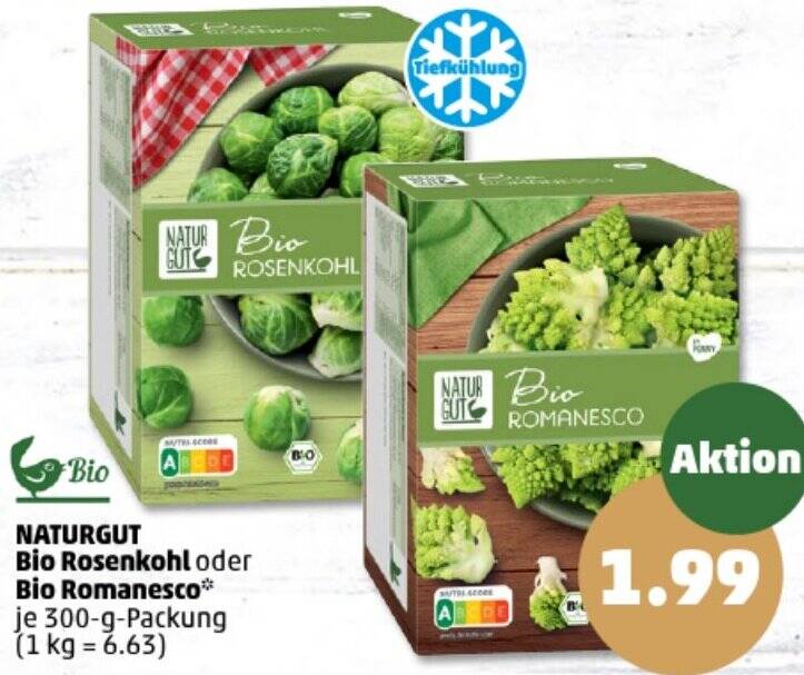 NATURGUT Bio Rosenkohl oder Bio Romanesco 300 g Packung Angebot bei PENNY