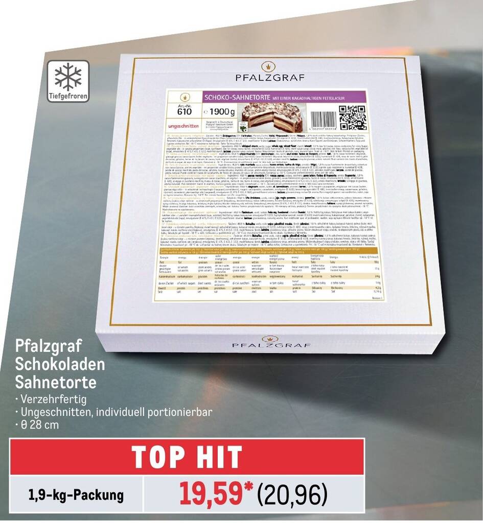 Pfalzgraf Schokoladen Sahnetorte 1,9-kg-Packung Angebot bei METRO