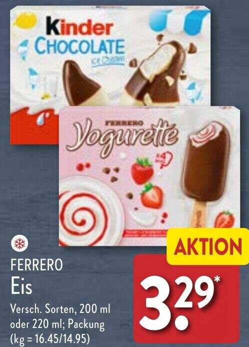 FERRERO Eis 200 ml oder 220 ml Angebot bei Aldi Nord