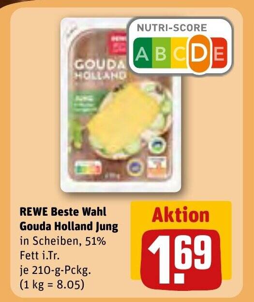 REWE Beste Wahl Gouda Holland Jung in Scheiben, 51% Fett i.Tr. je 210 g ...