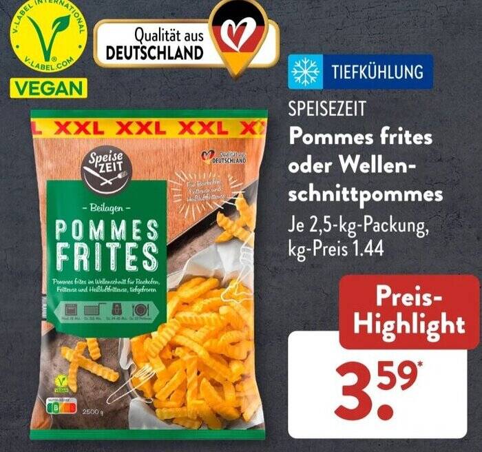 SPEISEZEIT Pommes frites oder Wellenschnittpommes 2,5 kg Packung ...