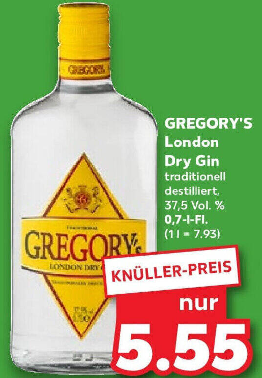 GREGORY'S London Dry Gin 0,7 L-Fl. Angebot bei Kaufland