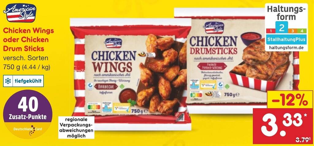 American Style Chicken Wings oder Chicken Drum Sticks 750 g Angebot bei ...
