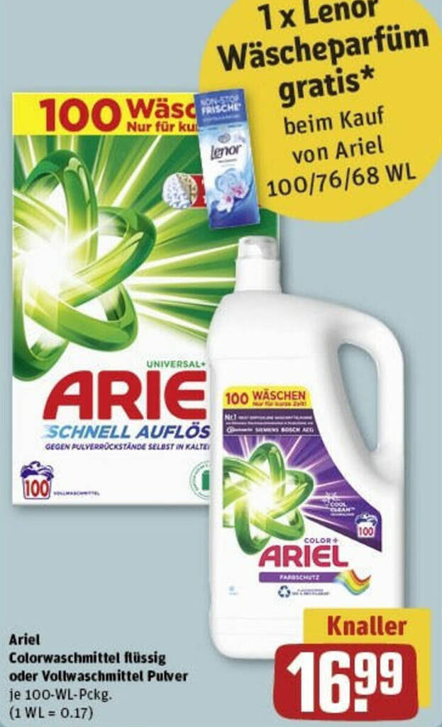 Ariel Colorwaschmittel flüssig oder Vollwaschmittel Pulver 100-WL-Pckg ...