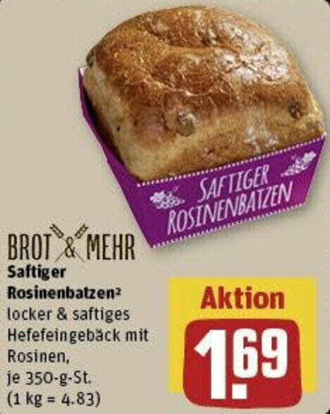 BROT & MEHR Saftiger Rosinenbatzen 350 g Angebot bei REWE