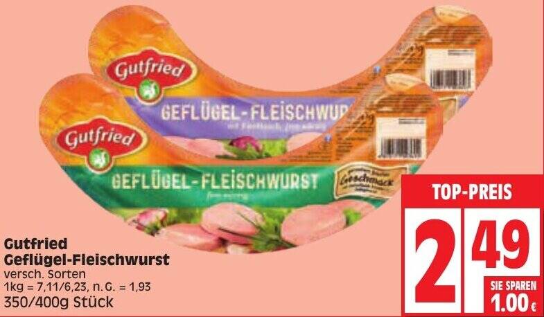 Gutfried Geflügel-Fleischwurst 350/400g Stück Angebot bei Edeka