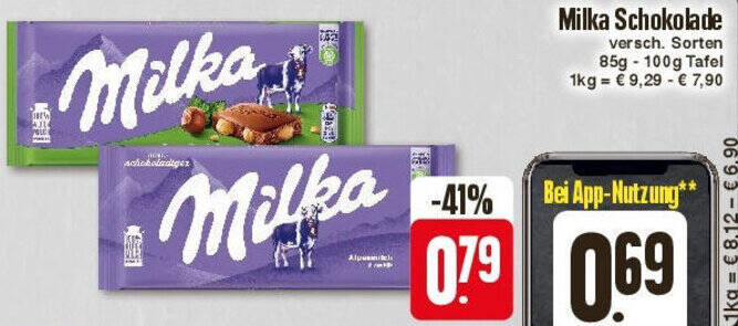 Milka Schokolade 85g-100g Tafel Angebot bei Edeka