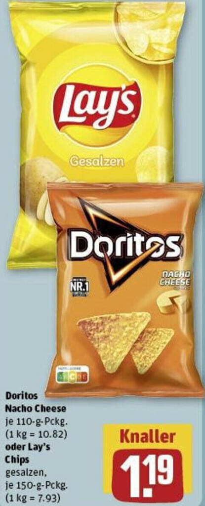 Doritos Nacho Cheese 110 g oder Lay's Chips 150 g Pckg. Angebot bei REWE