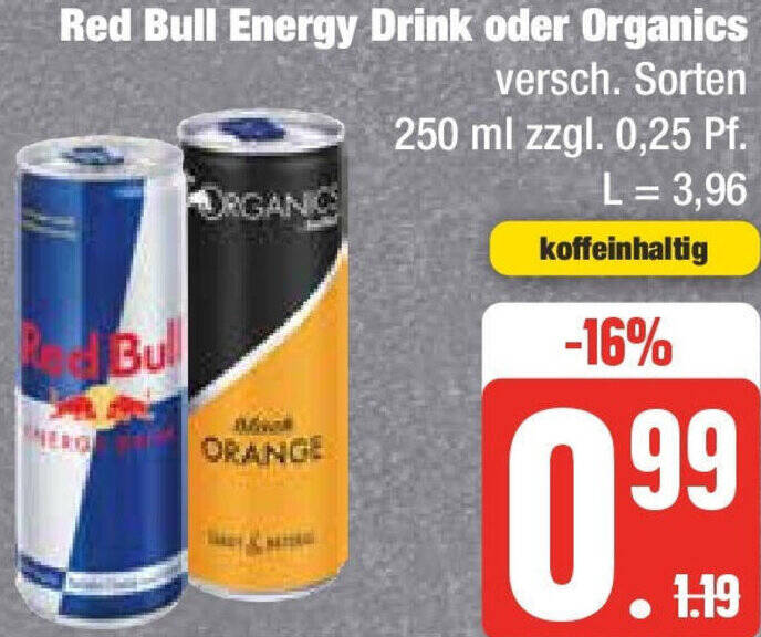 Red Bull Energy Drink oder Organics 250 ml Angebot bei Edeka