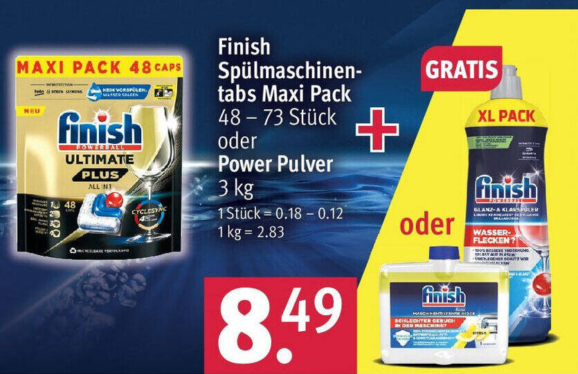Finish Spülmaschinen-tabs Maxi Pack 48 - 73 Stück oder Power Pulver 3 ...