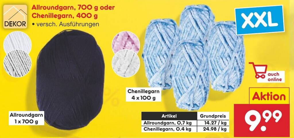 DEKOR Allroundgarn, 700 g oder Chenillegarn, 400 g Angebot bei Netto ...