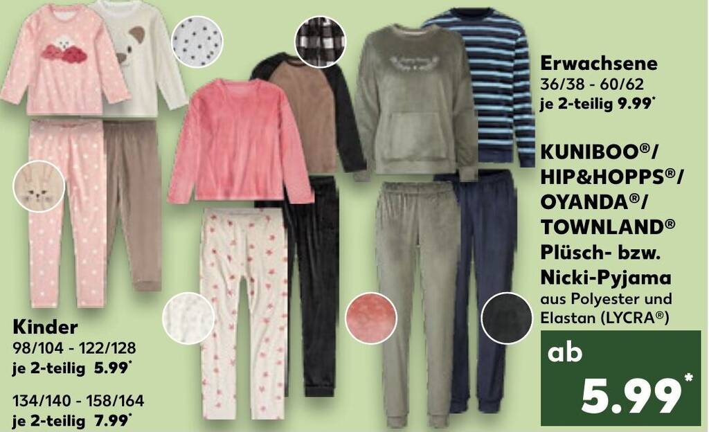 KUNIBOO/ HIP&HOPPS/ OYANDA/ TOWNLAND Plüsch bzw. Nicki-Pyjama Angebot ...