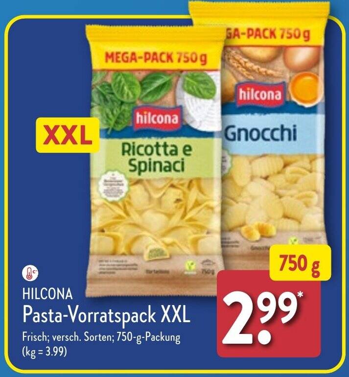 HILCONA Pasta-Vorratspack XXL 750 g Packung Angebot bei Aldi Nord