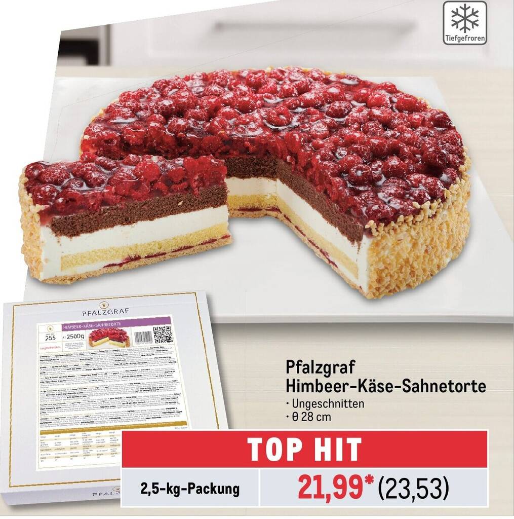 Pfalzgraf Himbeer Käse-Sahnetorte 2,5 kg Packung Angebot bei METRO